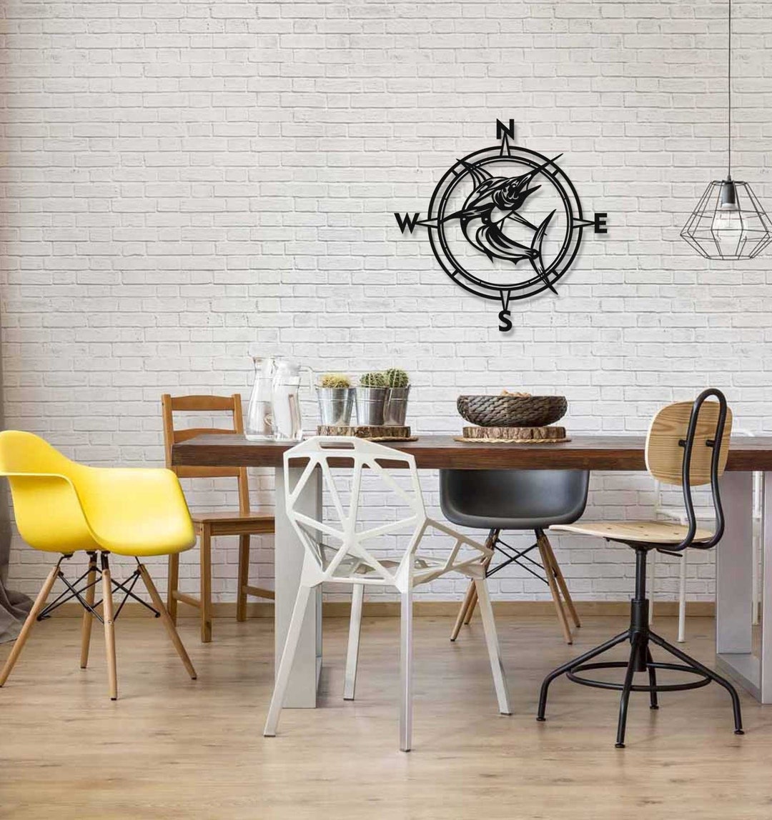 Swordfish Wall Decor, Compass Wall Art, Metal Wall Art, Home Decor ...