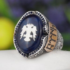 Double Head Eagle Osman Bey Seljuk State Ottoman Turkish Silver Ring ...