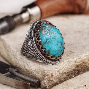 Heavy-built Silver Ring With Genuine Natural Turquoise, Robust ...