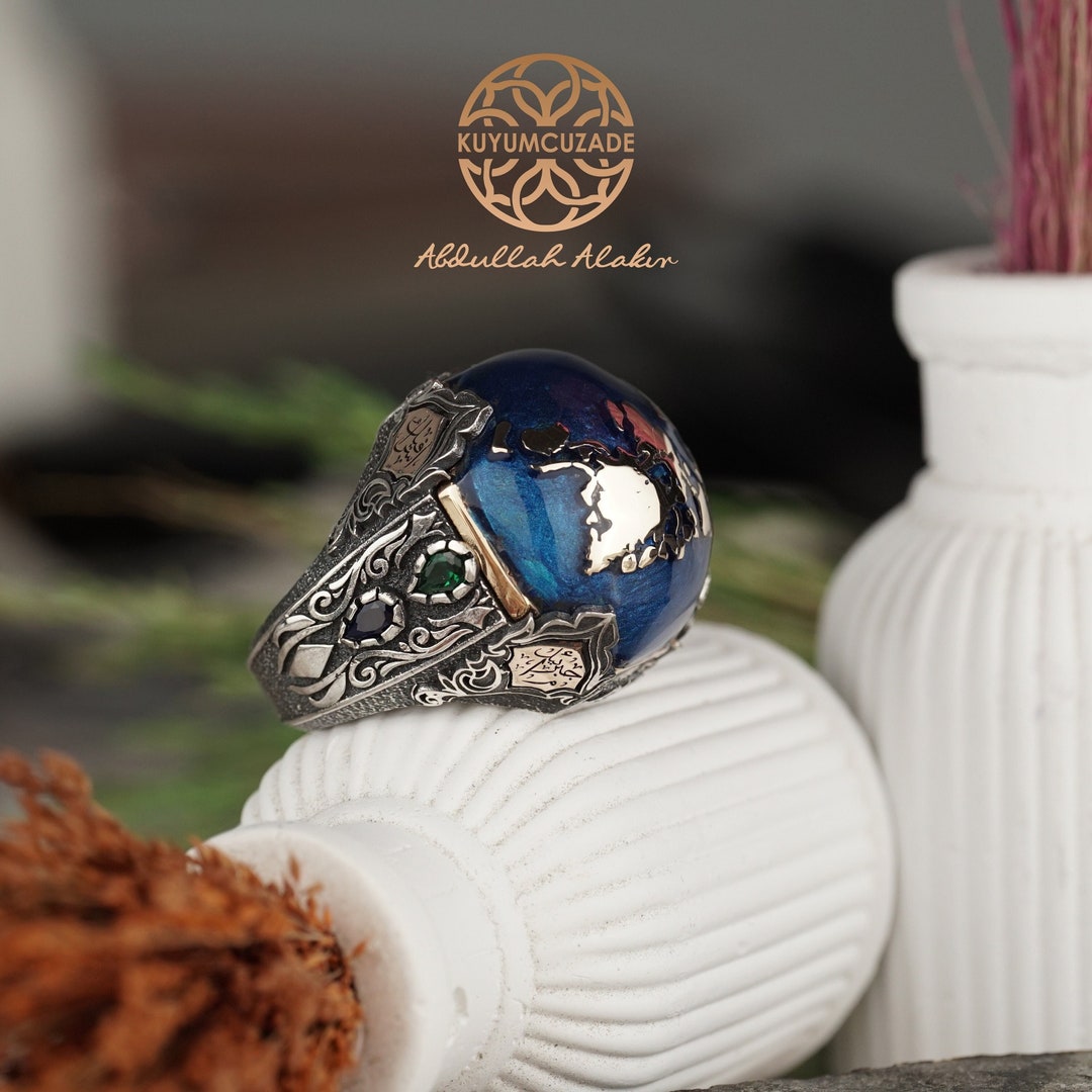 World Map Wrapped Silver Ring, World Design Ring, Idealist Ring for Men ...