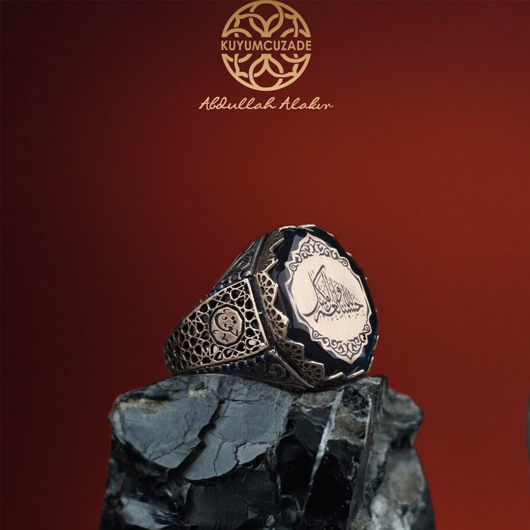 Arabic Ring, Islamic Ring, Men's Blue Fire Amber Stone Silver Ring ...