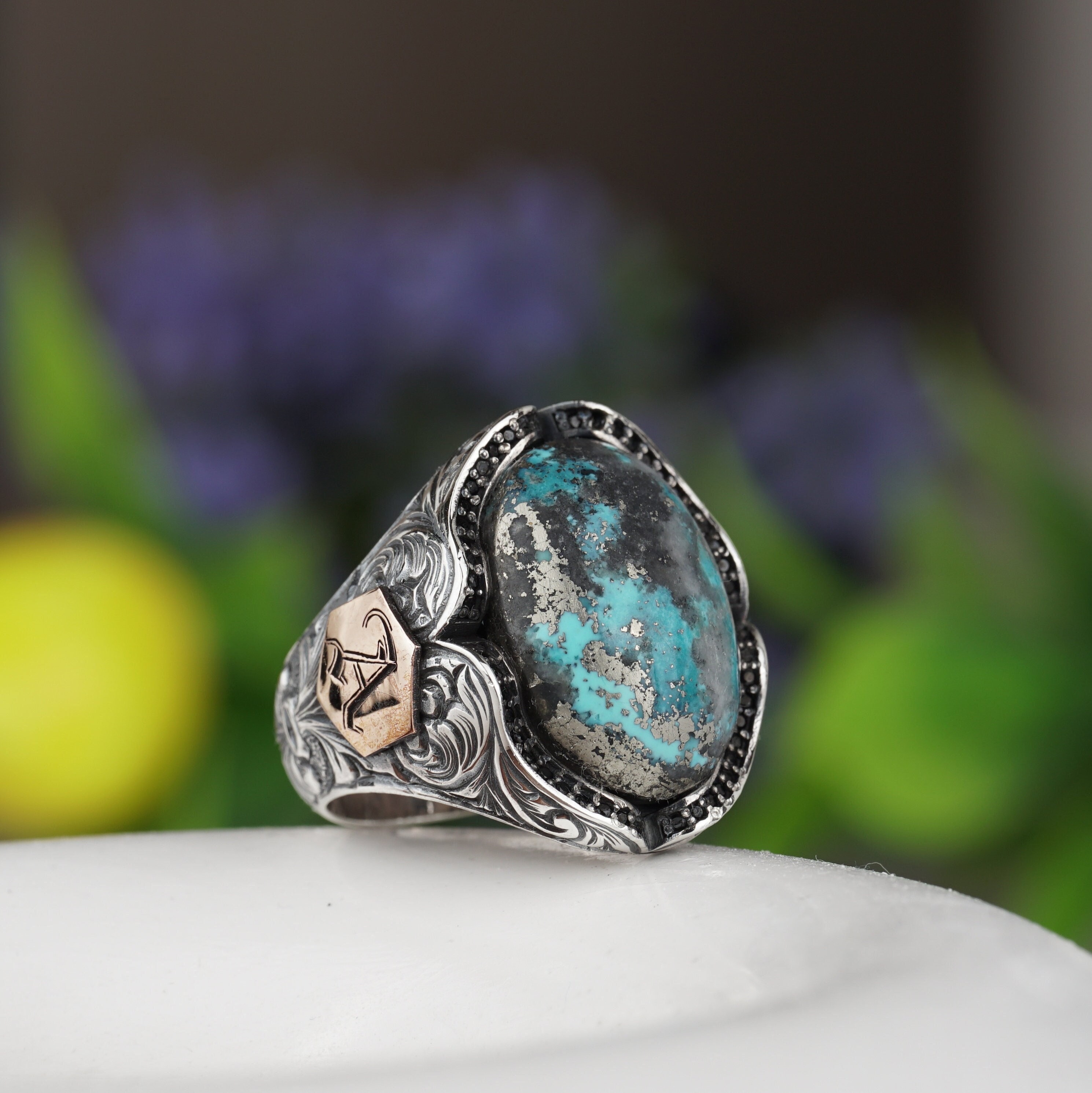 Genuine Turquoise Gemstone Sterling Silver Ring, Customized Turquoise ...