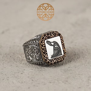 Mevlana Rumi Dervish Symbol Engraved Sterling Silver Ring, Arabic ...