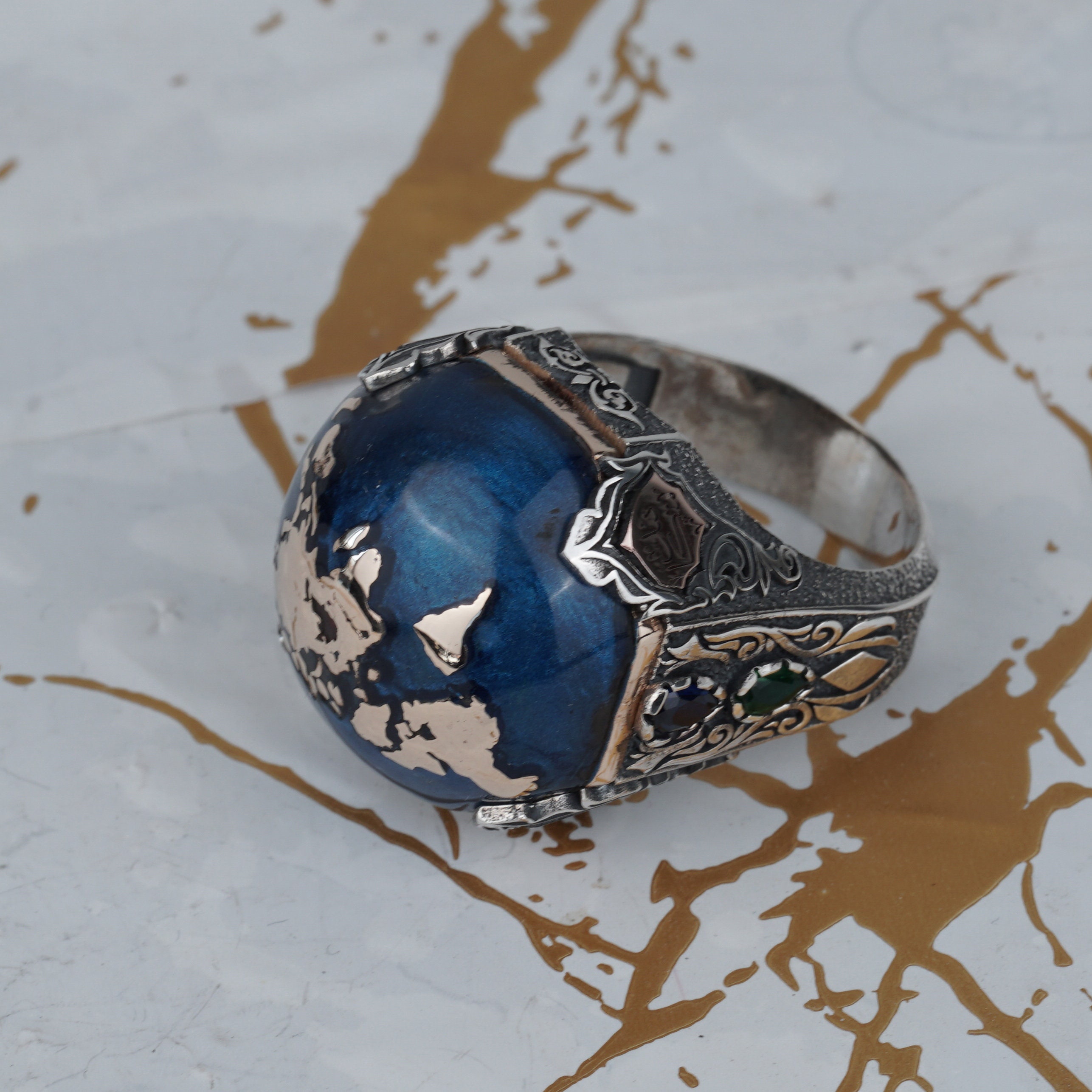 World Map Wrapped Silver Ring, World Design Ring, Idealist Ring for Men ...