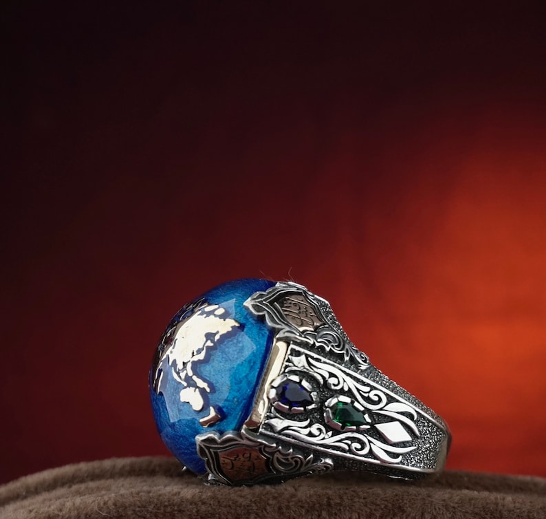 World Map Wrapped Ring, Men's World Design Ring, Idealist Ring for Men ...