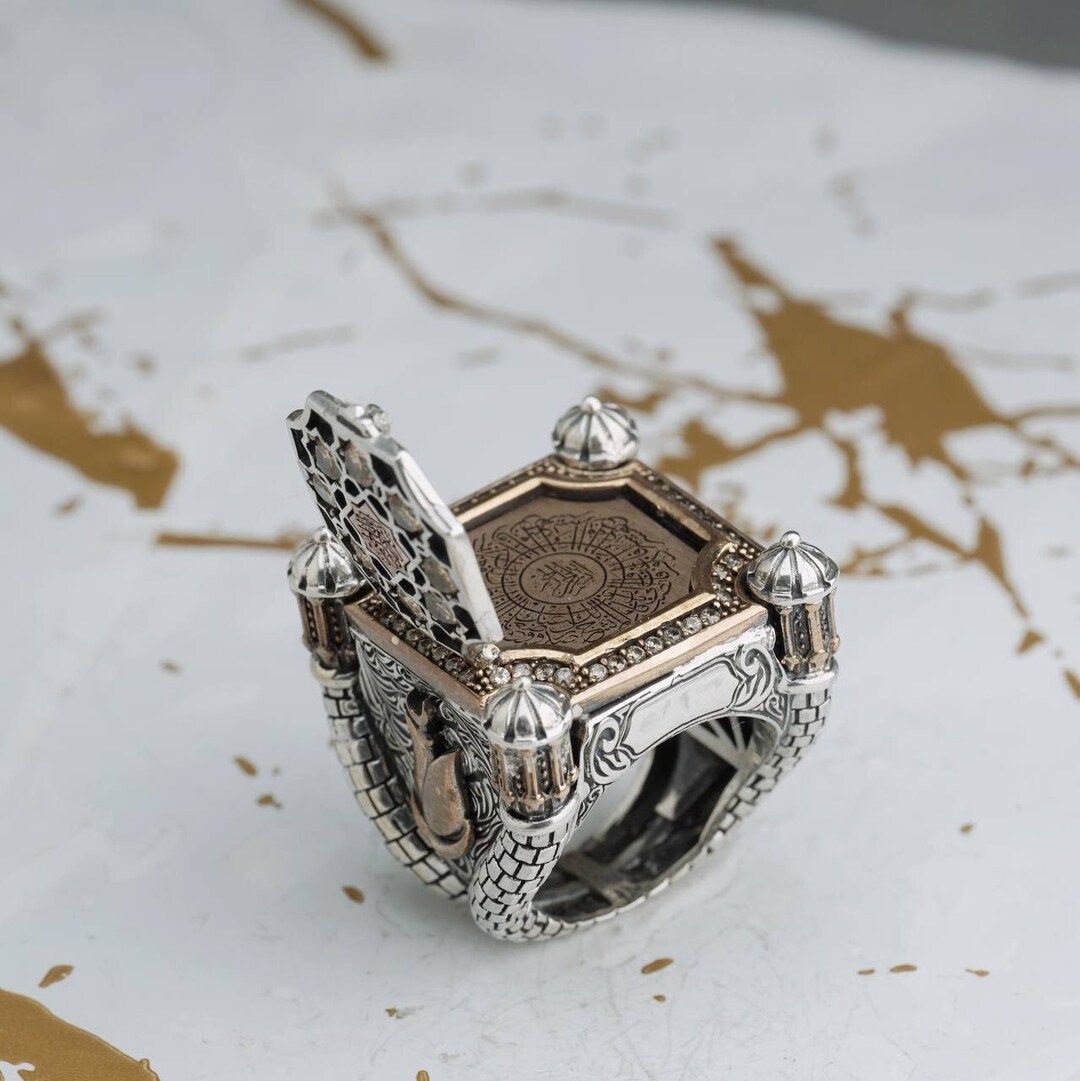 Covered Islamic Protection Ring, Arabic Surah Written Silver Ring ...
