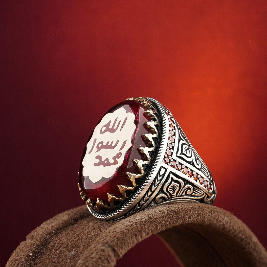 Unique Mens Rings Art Ring for Him Men Silver Engrave Arabic Man ...