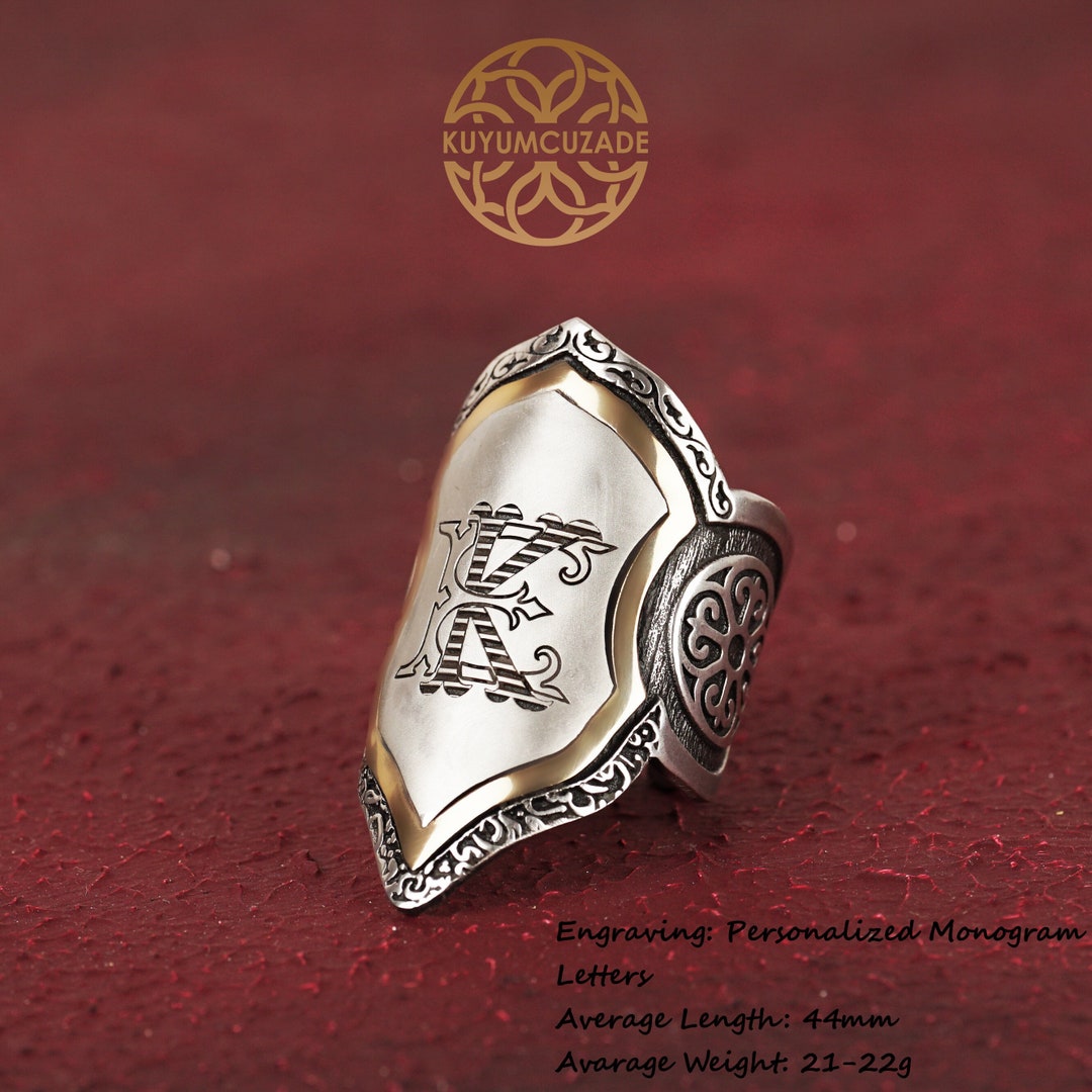Monogram Letters Engraved Archer Thumb Zihgir Silver Ring, Silver ...