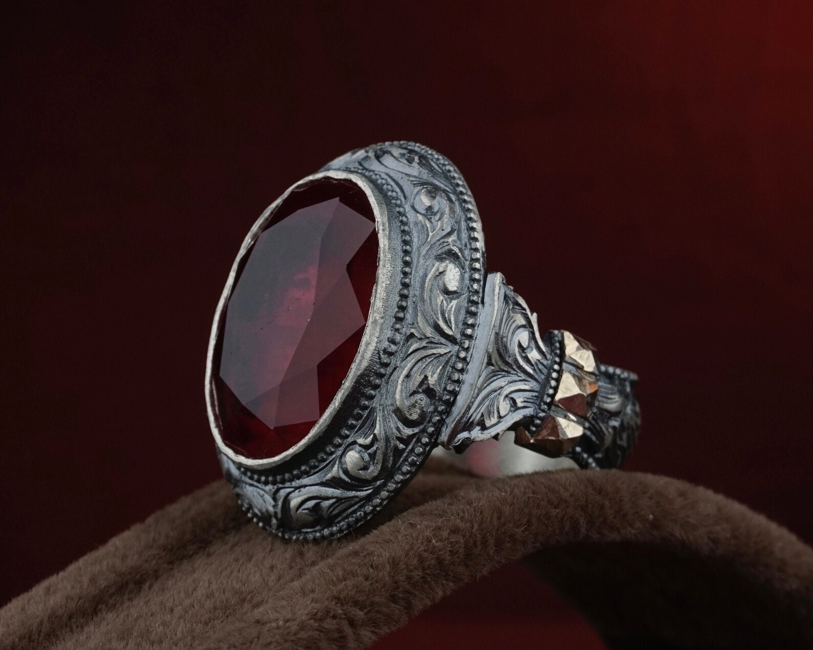 Red Tourmaline Ring Authentic Ring Silver Oxidized Silver - Etsy