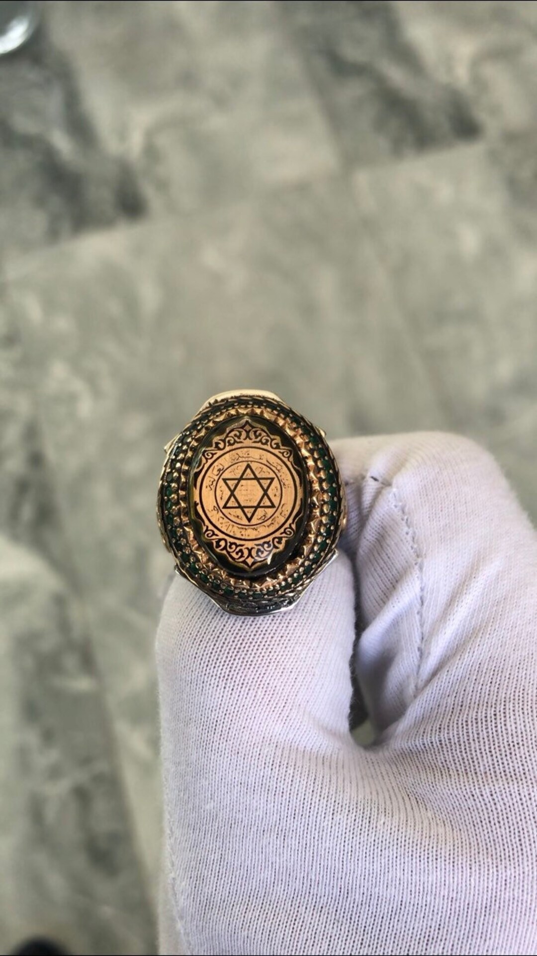 Men's Seal of Solomon Green Amber Stone Ring, Solomon’s Seal Ring ...