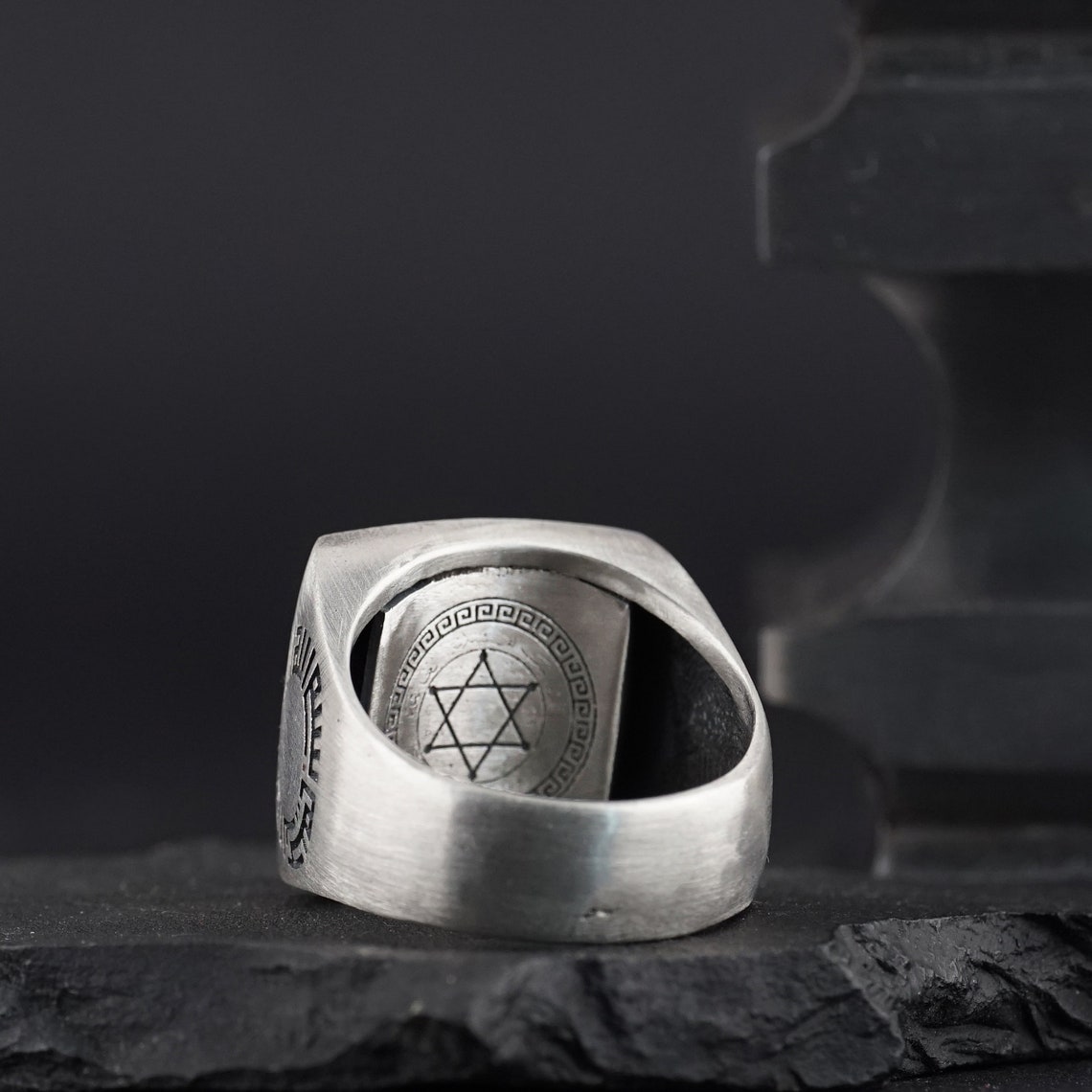 Islamic Ayat Al-kursi Ring, Engraved Convex Design Islamic Silver Ring ...
