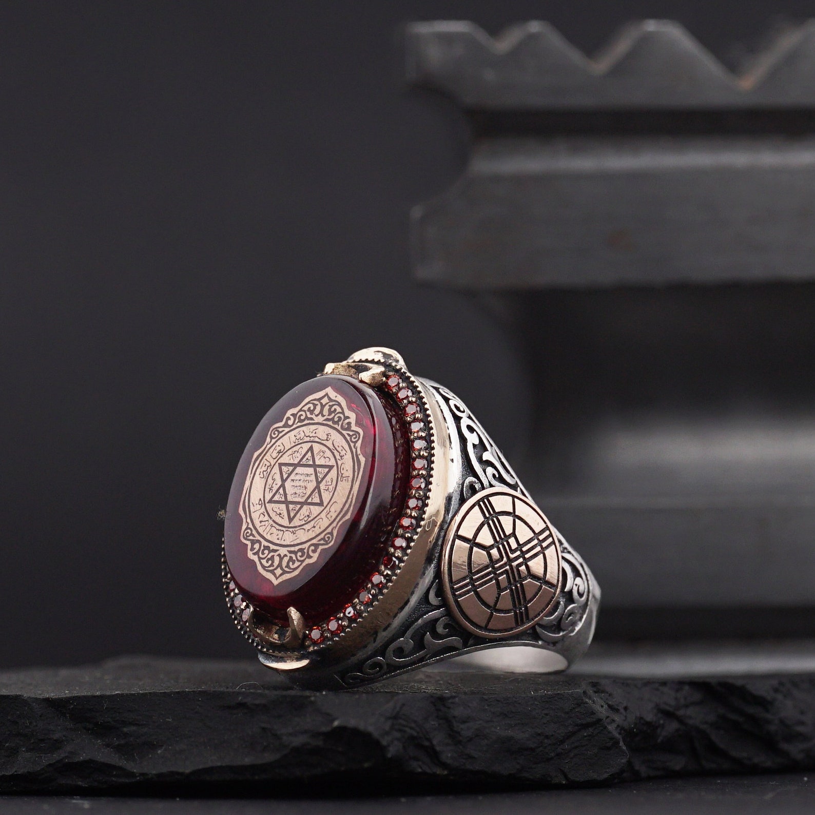 Seal of Solomon Ring With Amber Stone, 925K Silver King Solomon Ring ...