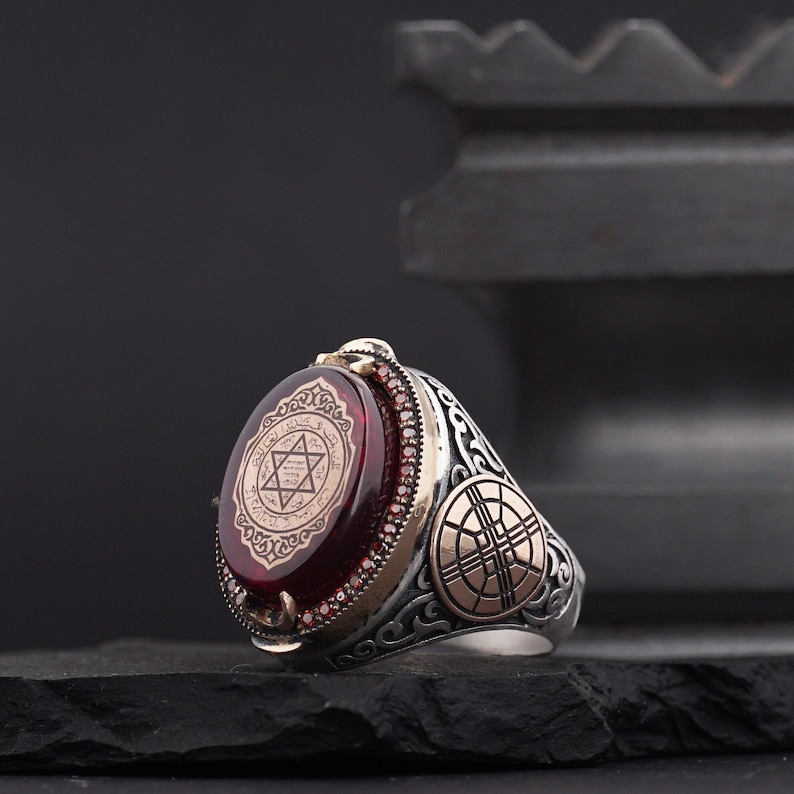 Seal of Solomon Ring With Amber Stone, 925K Silver King Solomon Ring ...