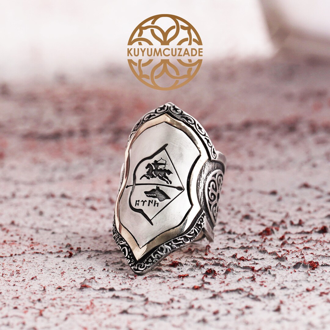 925 Sterling Silver Men's Thumb Ring With Wolf Head & Arrow Design ...