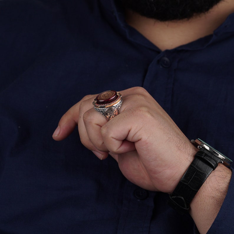 Seal of Solomon Ring With Amber Stone, 925K Silver King Solomon Ring ...