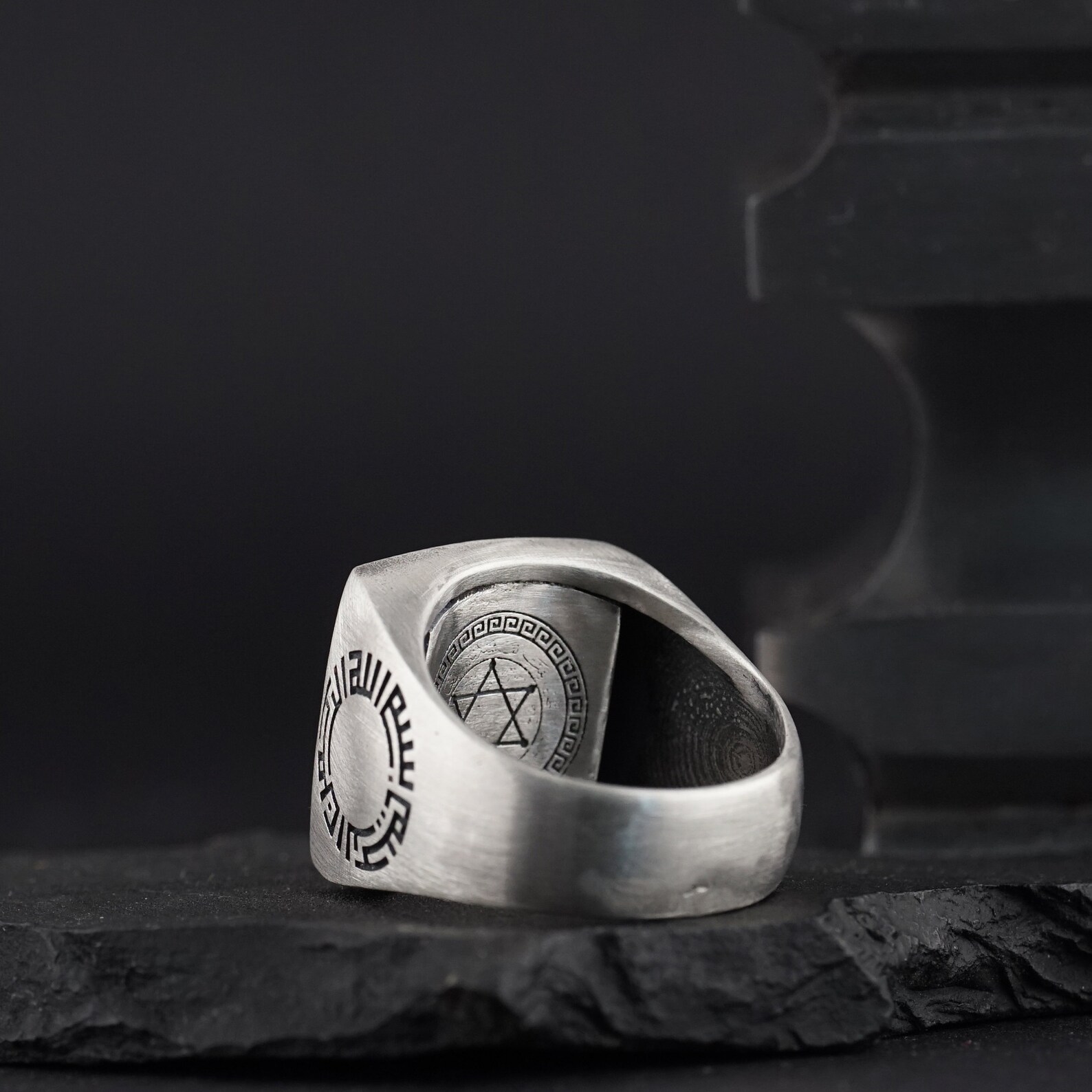 Islamic Ayat Al-kursi Ring, Engraved Convex Design Islamic Silver Ring ...