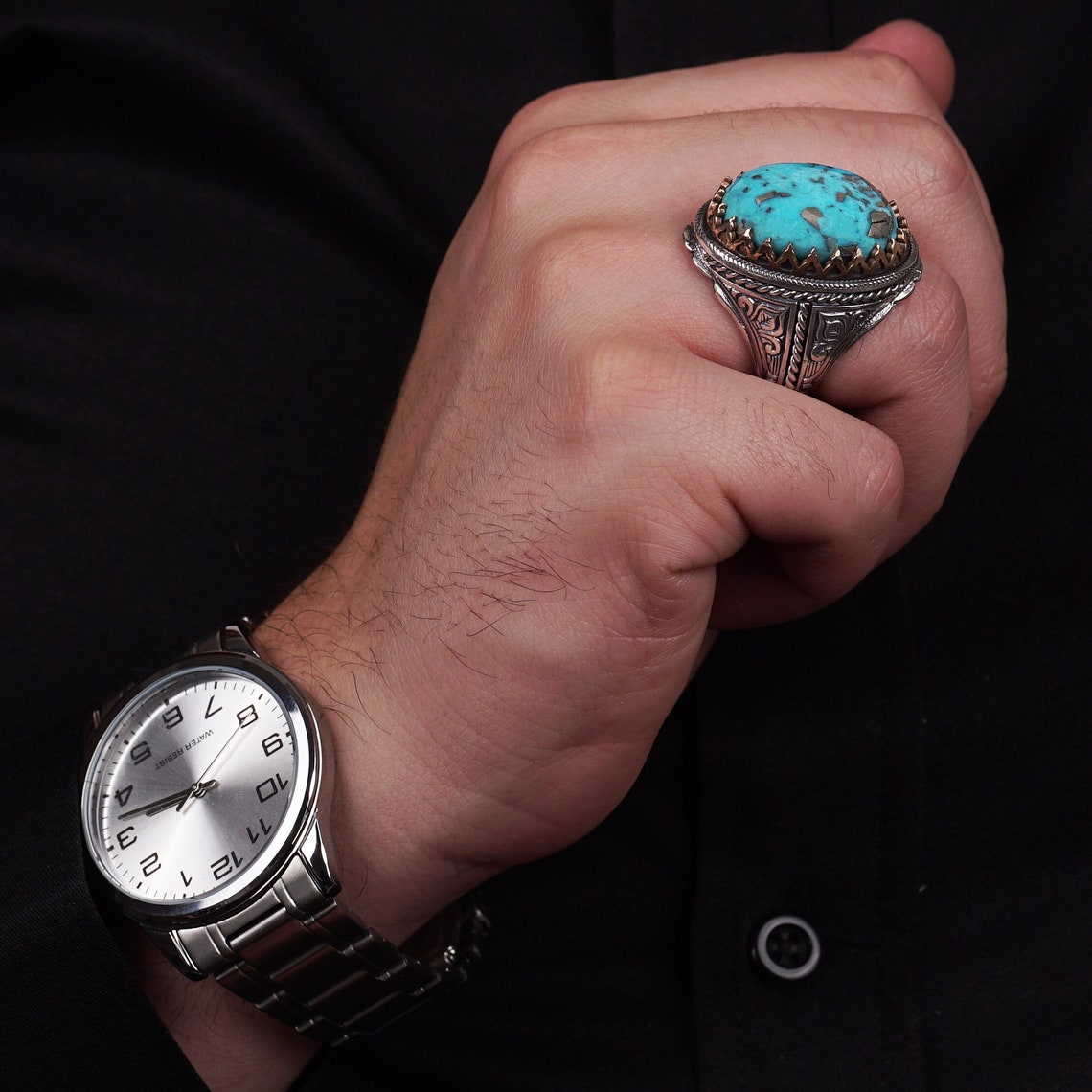 Heavy-built Silver Ring With Genuine Natural Turquoise, Robust ...