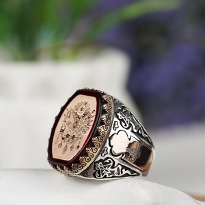 Ottoman Sanjak Red Fire Amber Gemstone Sterling Silver Ring, Ottoman ...