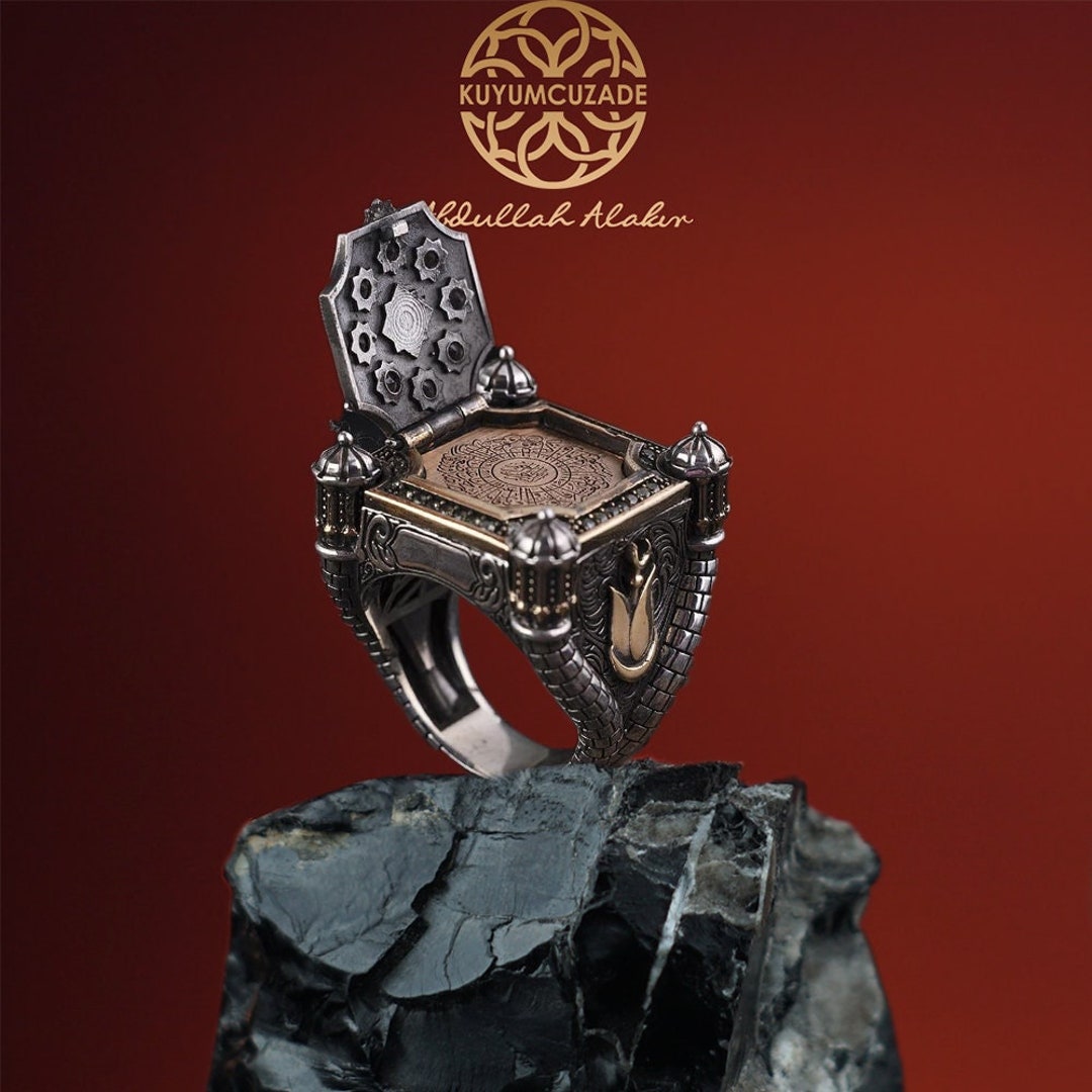 Covered Islamic Protection Ring, Arabic Surah Written Silver Ring ...