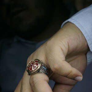 Men's Ring Made With Red Fire Amber, Best Gift for a Friend, Bohemian ...