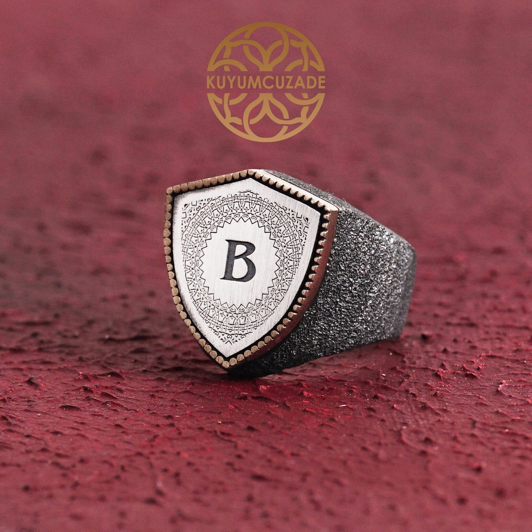 Shield Design Personelized Letter Engraved 925 Sterling Silver Silver ...