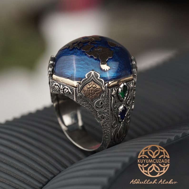 World Map Wrapped Silver Ring, World Design Ring, Idealist Ring for Men ...