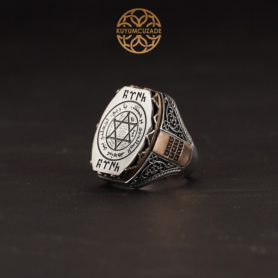 King Solomon Seal Egraved Sterling Silver Ring for Men, Seal of Solomon Ring, Silver Solomon's ...