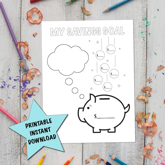 Printable Savings Goal Tracker for Kids Color in Your Goals | Etsy