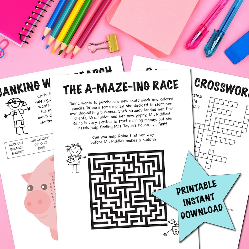 Printable Banking Games for Kids * Word Search, Crossword, & Maze ...