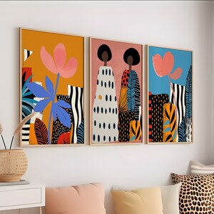 Modern Boho Еclectic Set of 3 Posters, Colorful Flowers Collage ...
