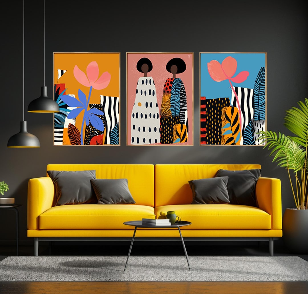 Modern Boho Еclectic Set of 3 Posters, Colorful Flowers Collage ...