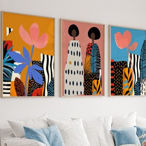 Modern Boho Еclectic Set of 3 Posters, Colorful Flowers Collage ...