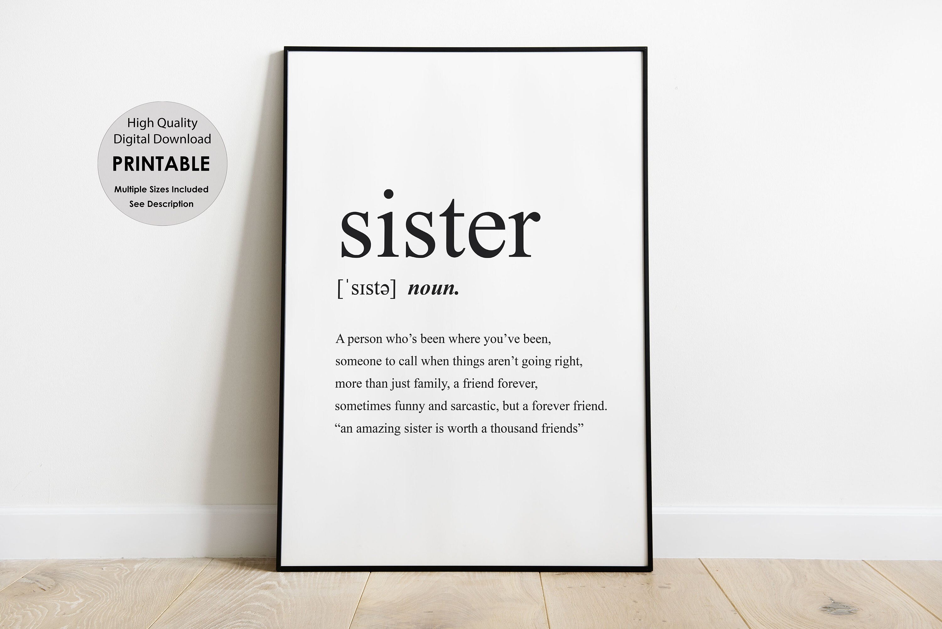 Sister Definition Digital Download, Sister Definition, Sister Printable ...
