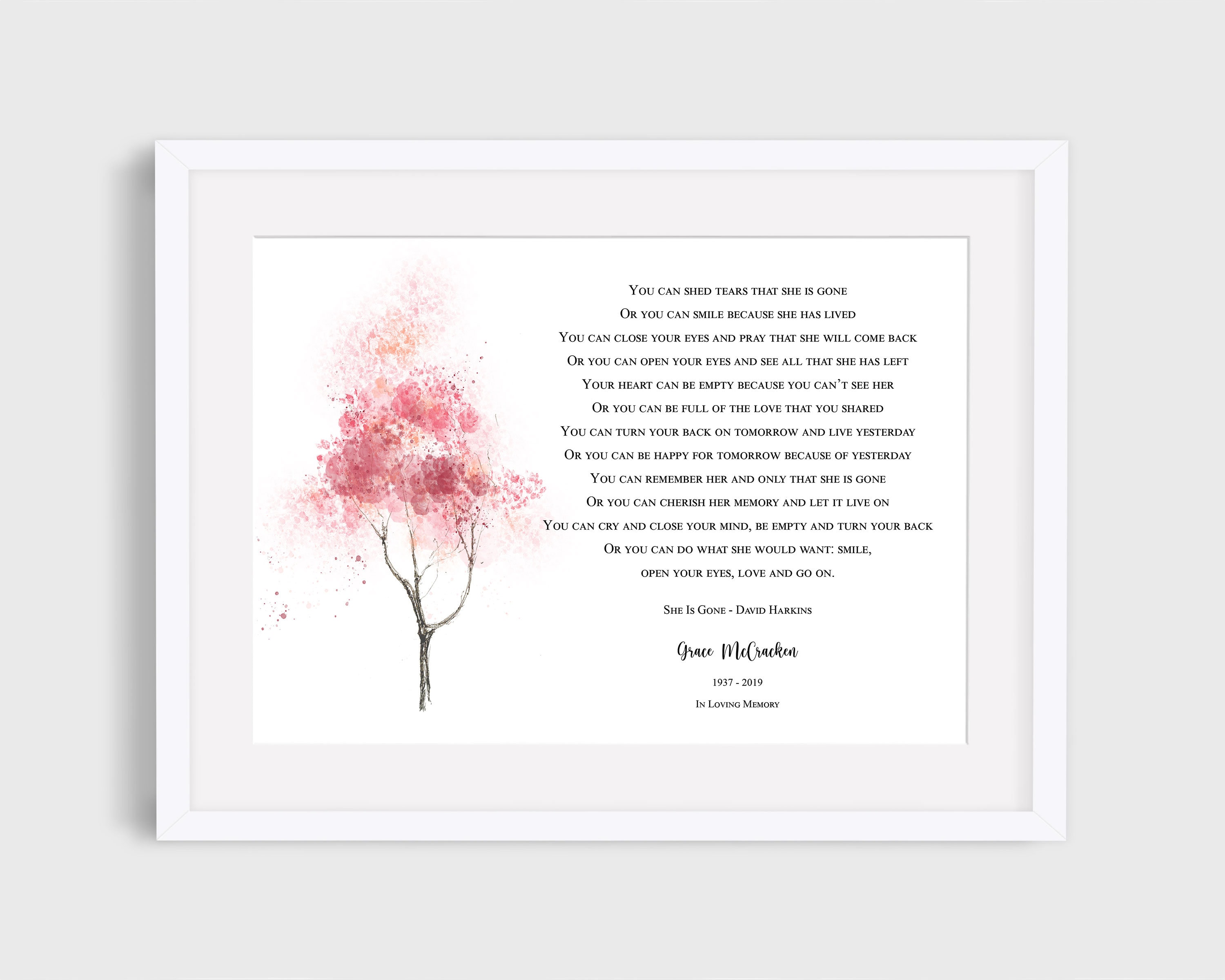 Family Print Remembrance Print, Family Personalised Bereavement, in ...