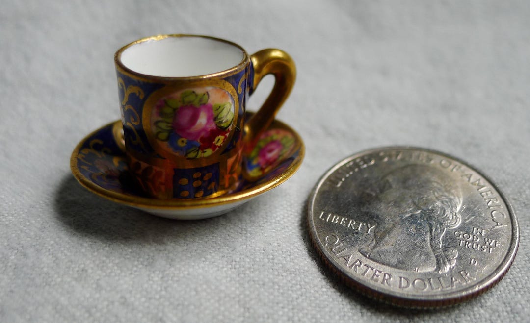 Micro Mini Staffordshire England Porcelain Cup 5/8 Tall & Saucer 1 ...