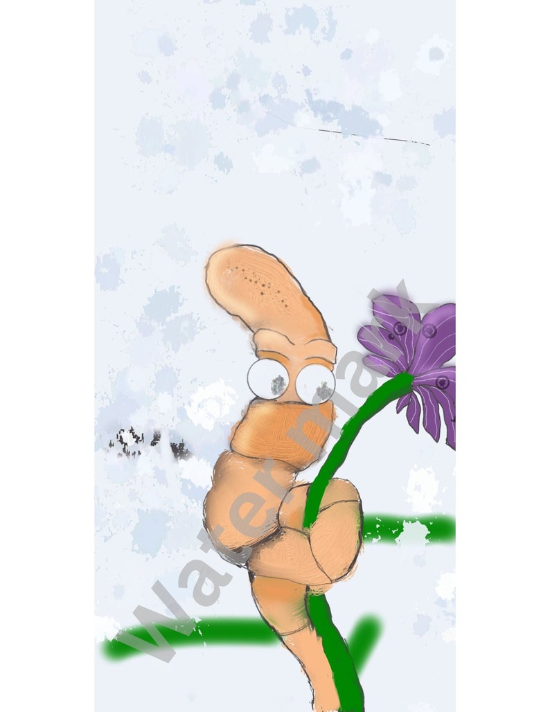 Worms Sticker Art/ Downloadable Worm Art/ Happy Worm/ Worm on Flower ...