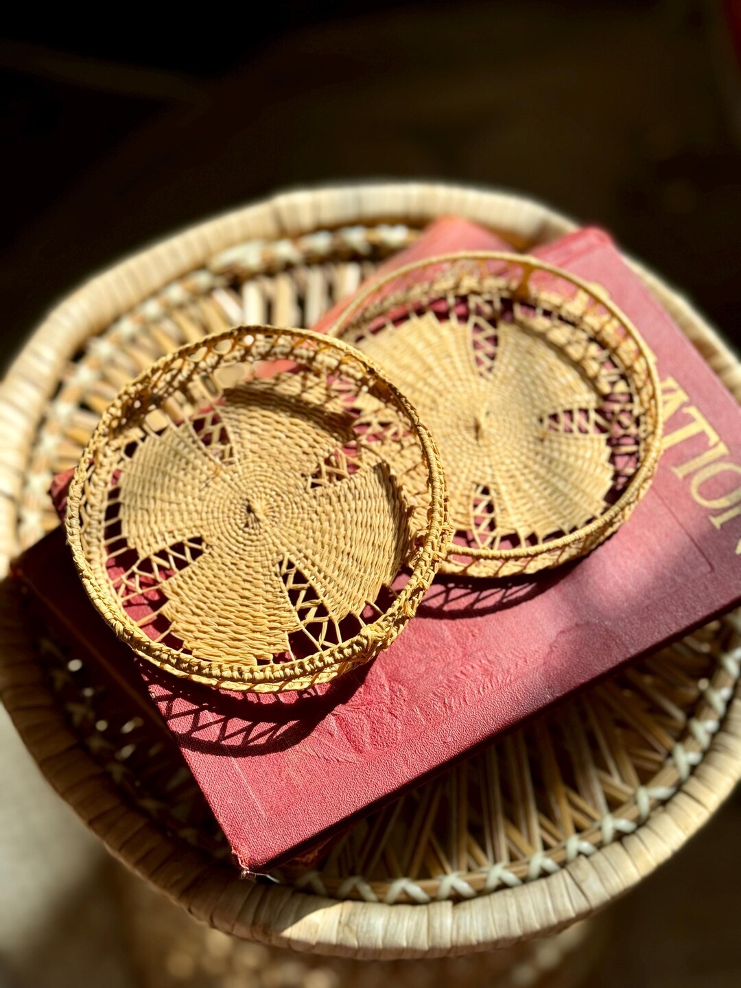 Vintage Rattan Coasters Boho Chic Natural Fiber Made in Italy Wicker ...