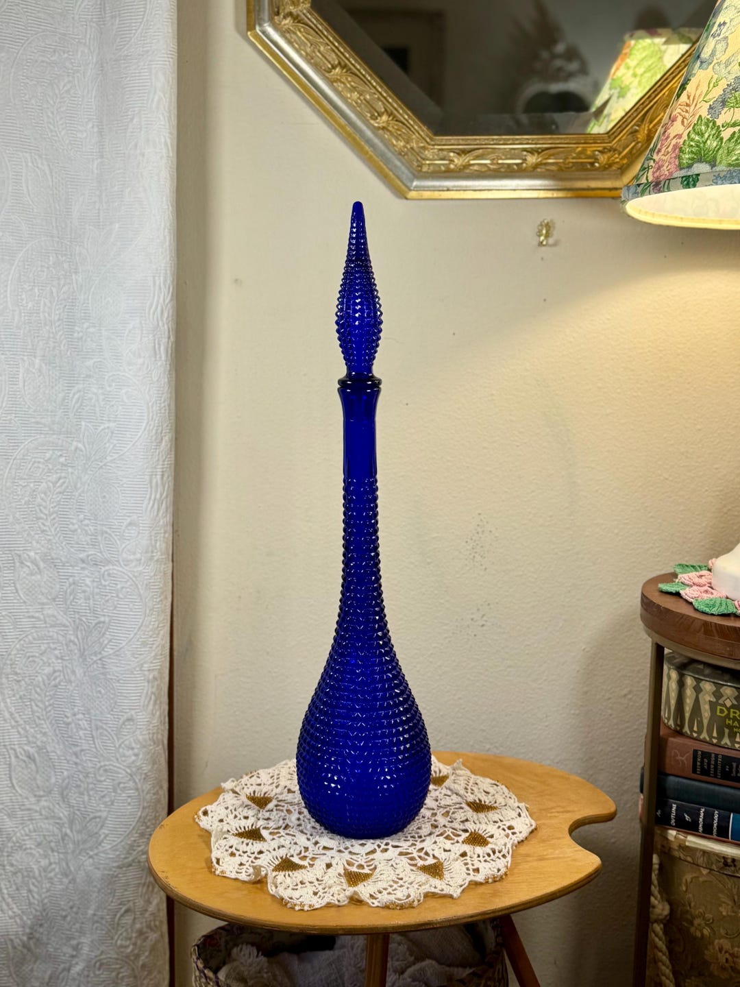 Vintage Cobalt Blue Empoli Diamond Point Genie Bottle | Mid Century ...