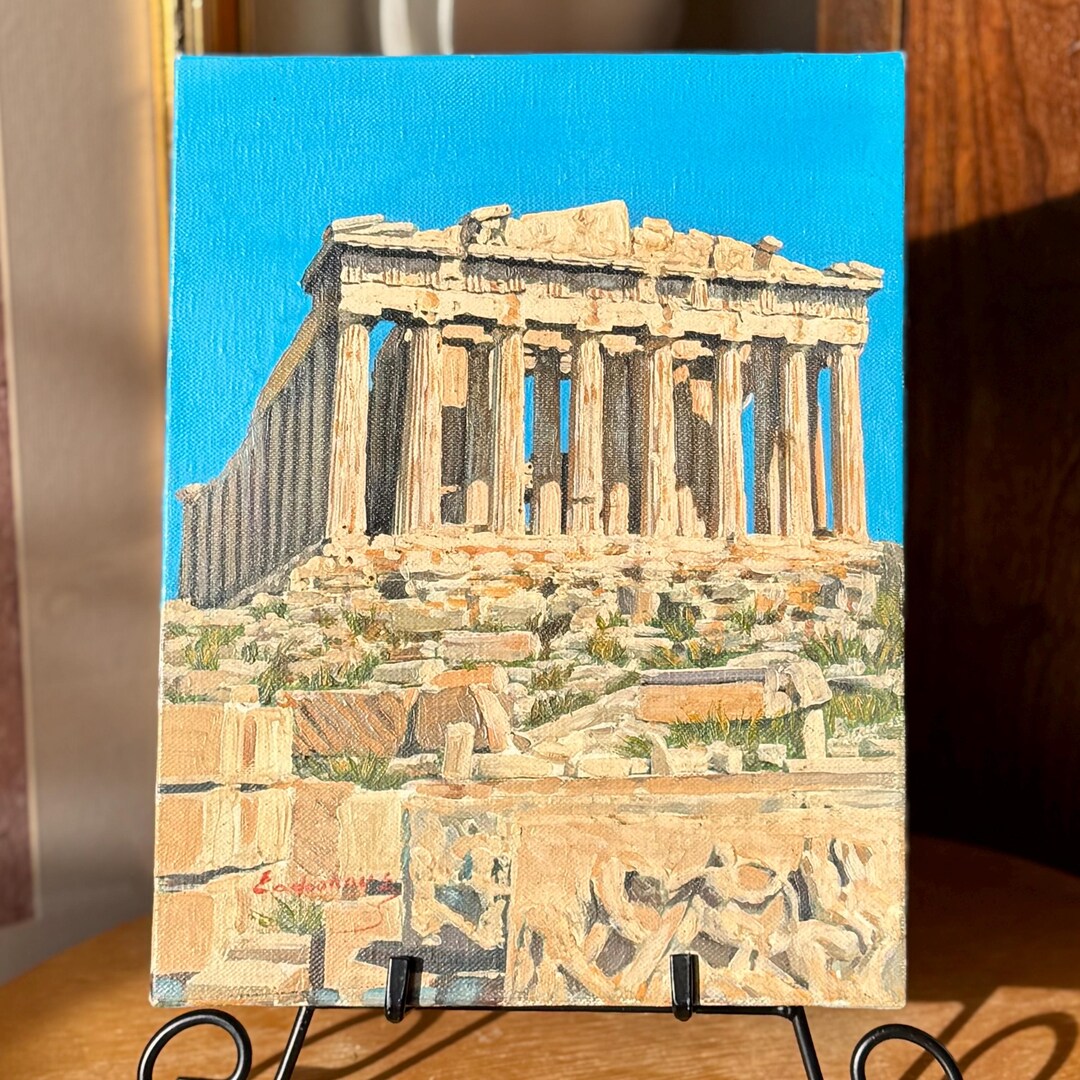 Vintage Parthenon Painting on Canvas | Mid-century European Travel Art ...