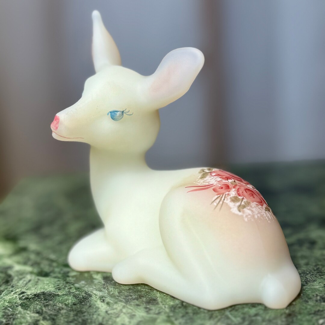 Vintage Fenton Custard Glass Doe | Hand Painted With Roses and Artist ...
