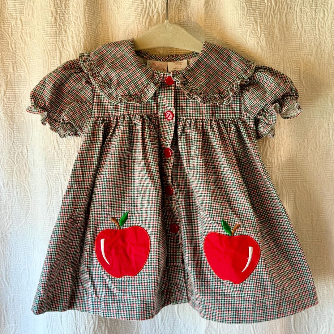 Vintage 80s Girl's Apple Dress by Allison Ann With Matching Headband ...