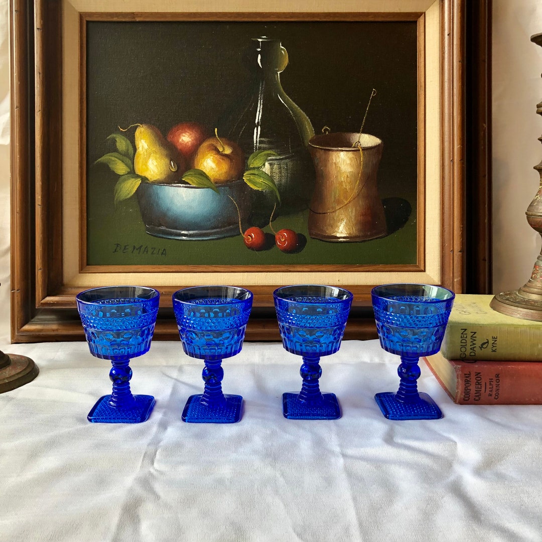 Vintage Cobalt Blue Goblets Kemple Glass Co Old Sandwich - Etsy