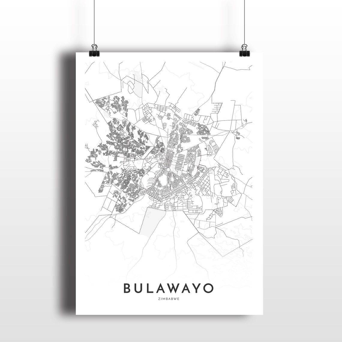 Bulawayo map Bulawayo Zimbabwe city map print map poster | Etsy