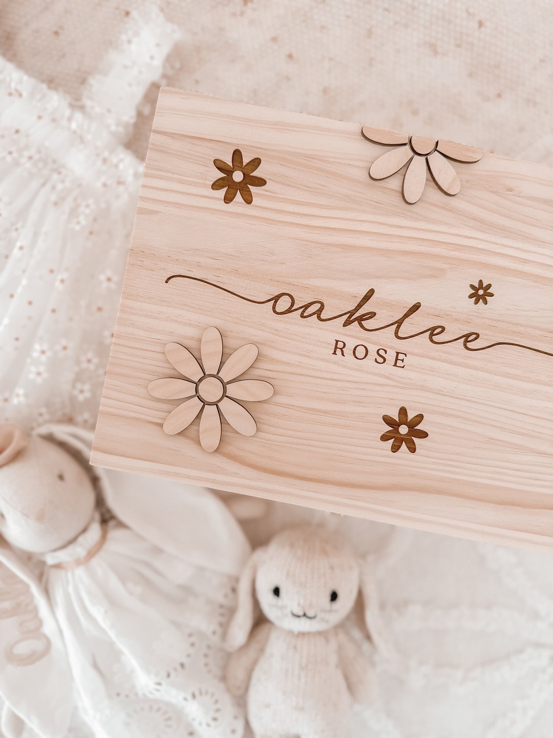 Personalised Baby Keepsake Box - Daisy Flower - Wood Engraved Keepsake ...
