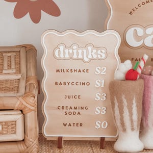 Kids Wooden Café Play Set – Pretend Play Food & Drink Menu Signs for ...