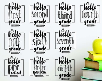 Hello First Grade - School Svg Clip Art, Teacher Svg, Grade One Svg ...