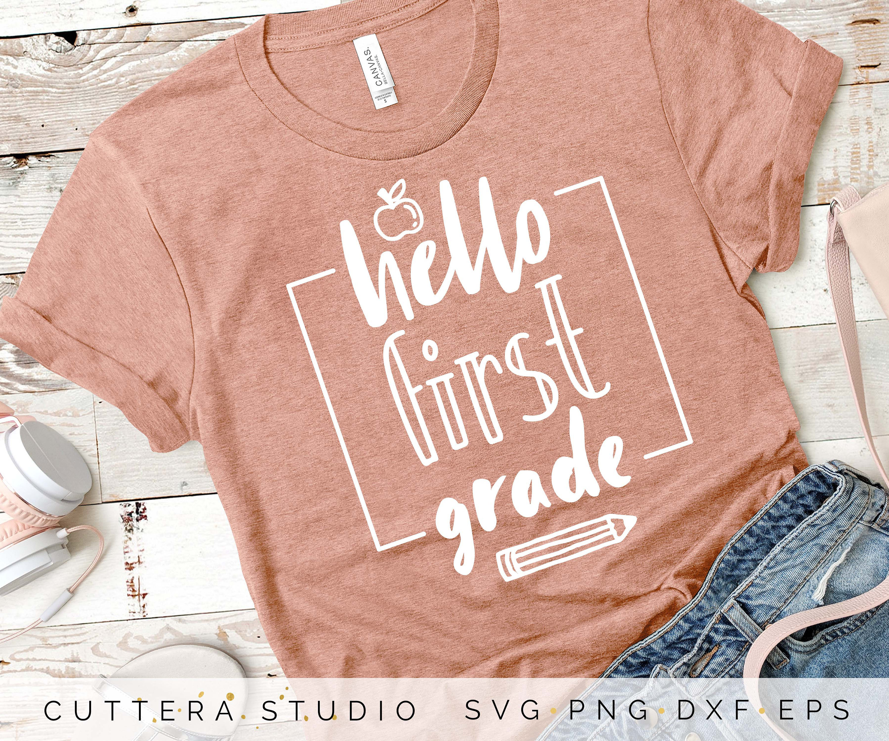 Hello First Grade - School Svg Clip Art, Teacher Svg, Grade One Svg ...