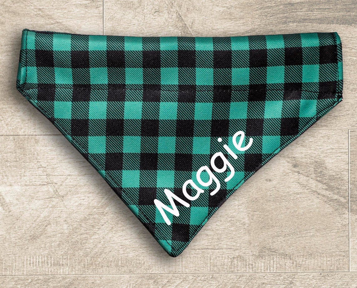 Personalizado Teal Buffalo Plaid Bandana Over the Collar | Etsy