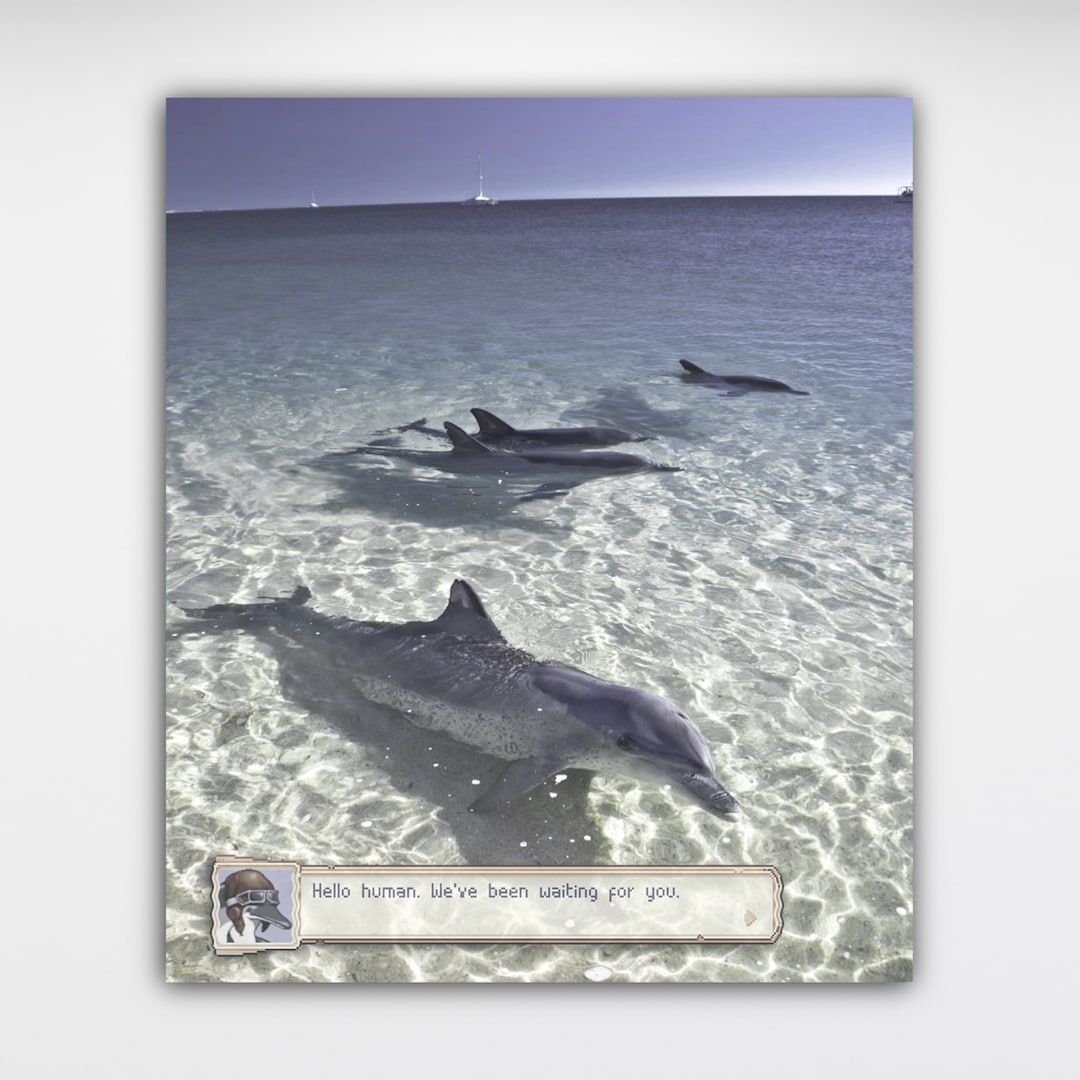 Hello human． - vaporwave Dolphin Aesthetic Gamer Room Decor Wall Art ...