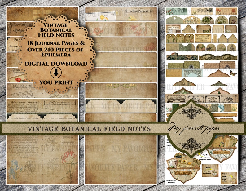 Vintage Botanical Field Notes Journal Kit - Etsy